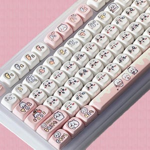 131keys Funny Cartoon Emoji Keycap Set, Pink Emoji Keycaps, MOA Profile ...