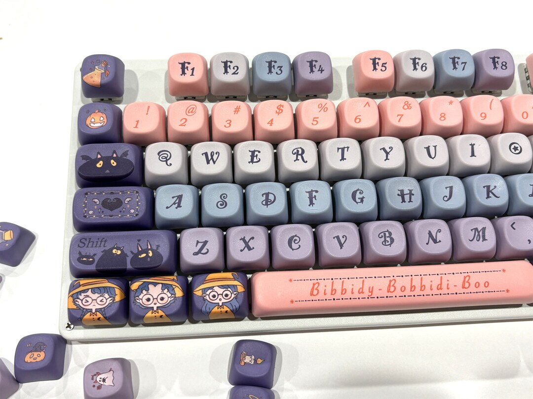 112/120 Keys Cute Magic Witch Keycap Set, Purple Keycaps, MOA PBT ...
