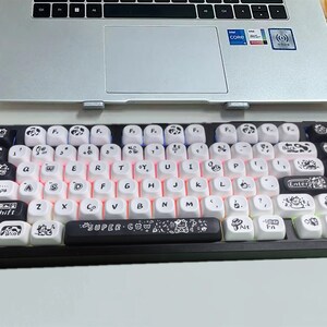 132keys Cute Milk Cow Keycap Set, Black White Keycaps, QX3 Profile PBT ...