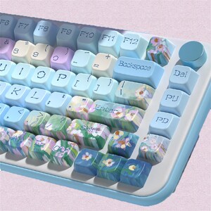 138/158keys Fresh Daisy Keycap Set, Blue Flowers Keycaps, Mda/cherry ...