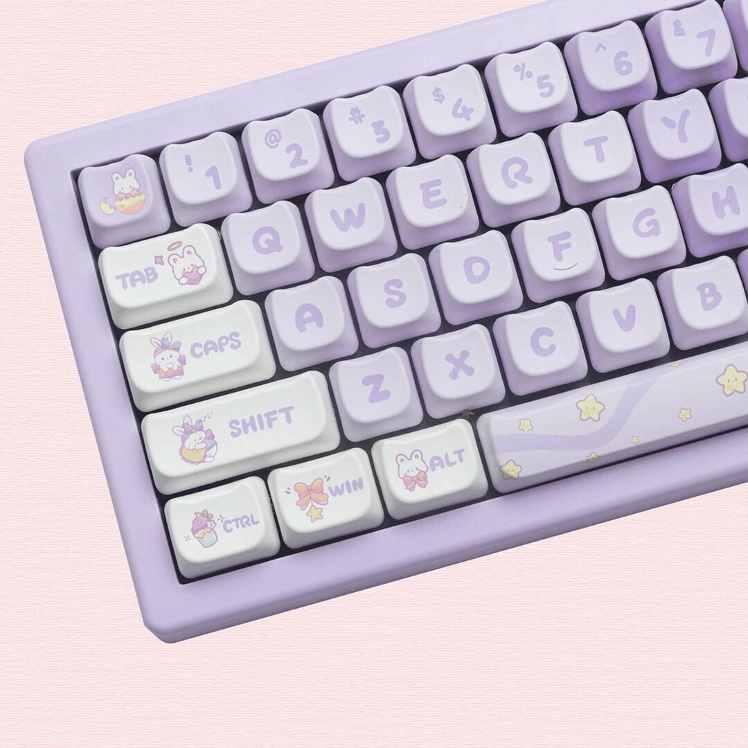 140keys Kawaii Star Rabbit Keycap Set, Purple Keycaps, MAO Profile ...