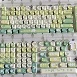 138keys Cartoon Bunny Keycap Set, Green Keycaps, SOA Profile Keycaps ...