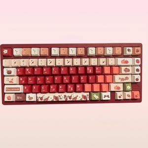 152 Keys Cute Strawberry Keycaps Set, Red Keycaps, Cherry Profile PBT ...