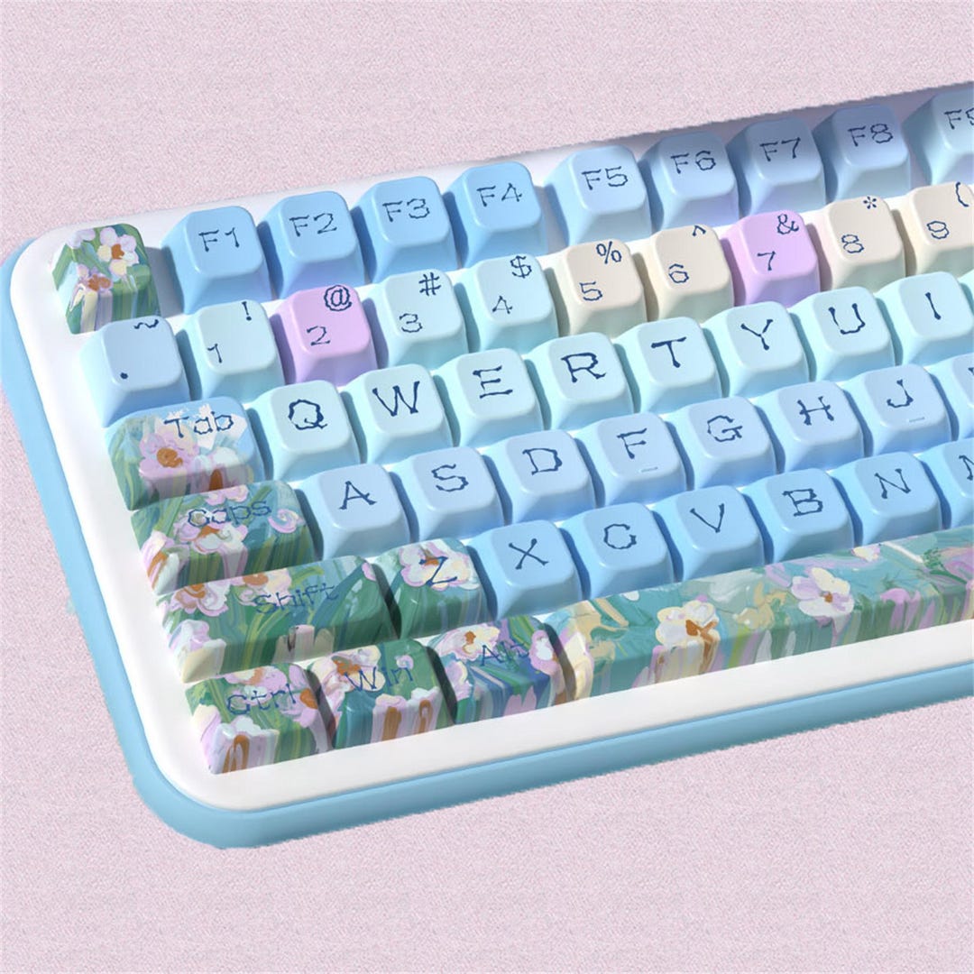 138/158keys Fresh Daisy Keycap Set, Blue Flowers Keycaps, Mda/cherry ...
