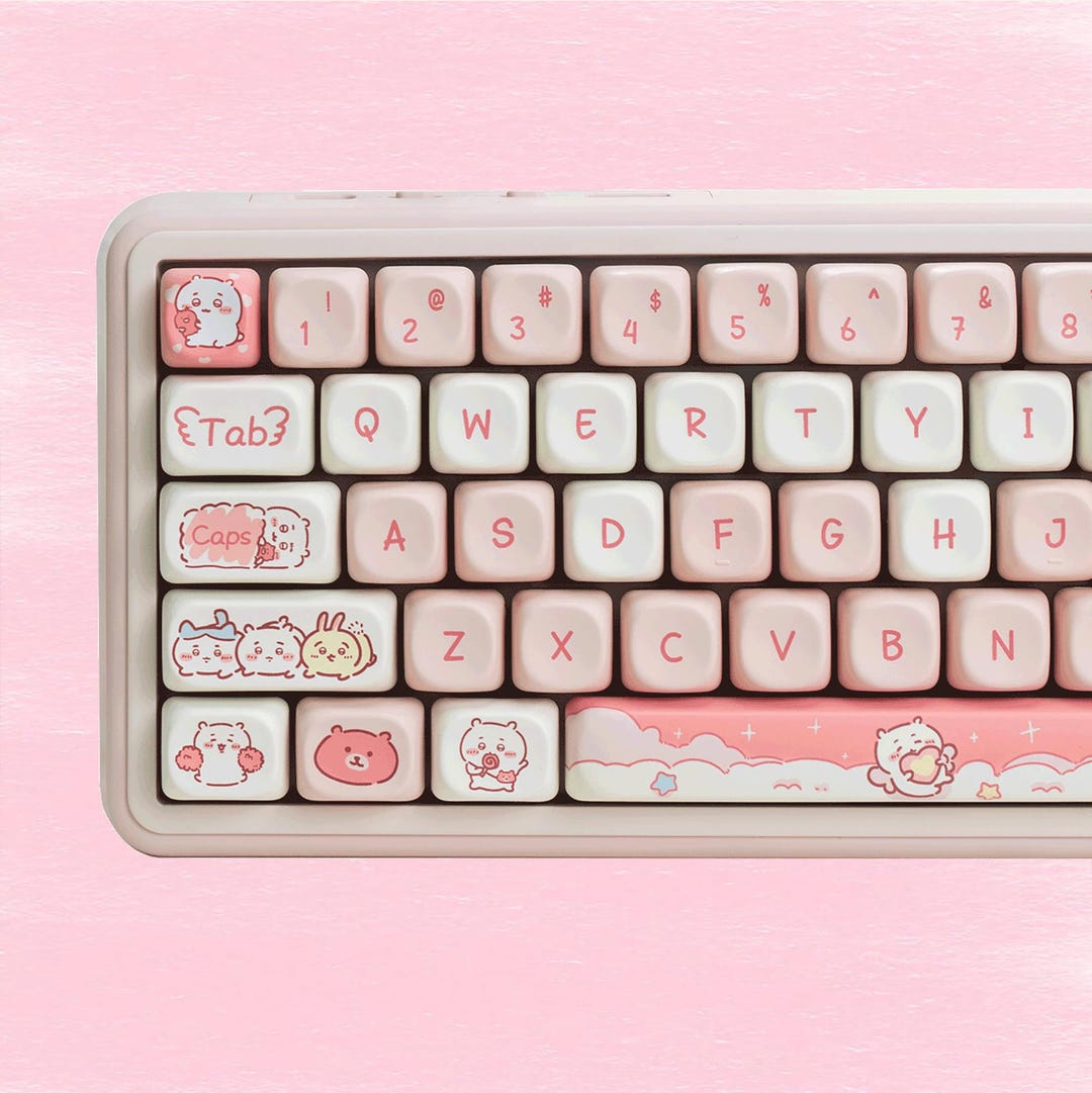 132keys Chiikawa Keycap Set, Pink Keycaps, MOA Profile Keycap, PBT ...