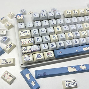 145keys Cute Cat Keycap Set, Blue Keycaps, MOC Profile Keycaps, PBT ...