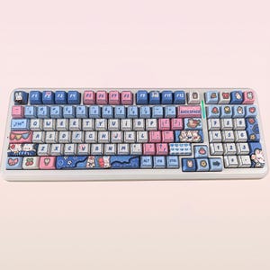 149 Keys Cute Bunny Keycap Set, Hand-drawn Blue Rabbit Keycaps, Cherry ...