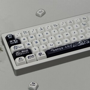 132keys Cute Milk Cow Keycap Set, Black White Keycaps, QX3 Profile PBT ...