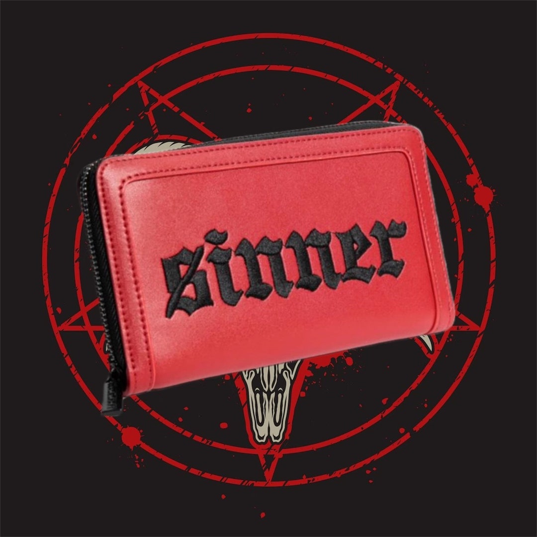 Red Gothic Dark Rock Punk Hand Wallet, Zipper Bag, Leather Wallet, Card ...