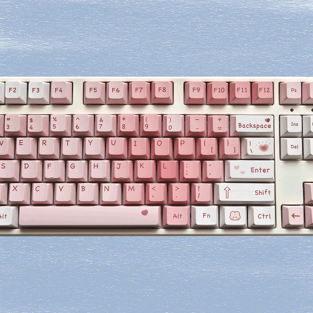 133keys Pink Heart Keycap Set, Minimalist Keycaps, Cherry Keycaps, PBT ...