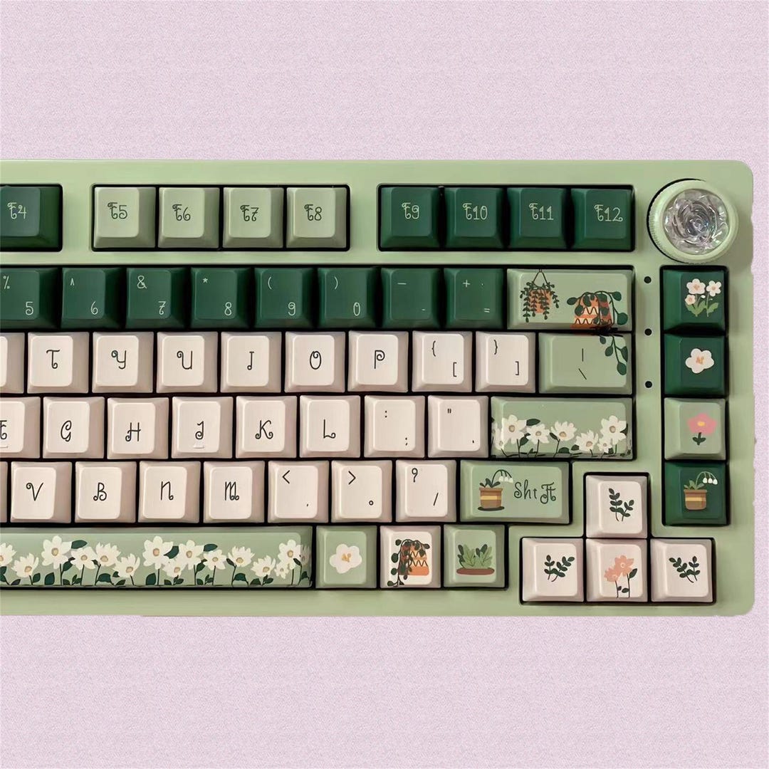 144 Keys Fresh Daisy Keycap Set, Green Plants Keycaps, Cherry Profile ...