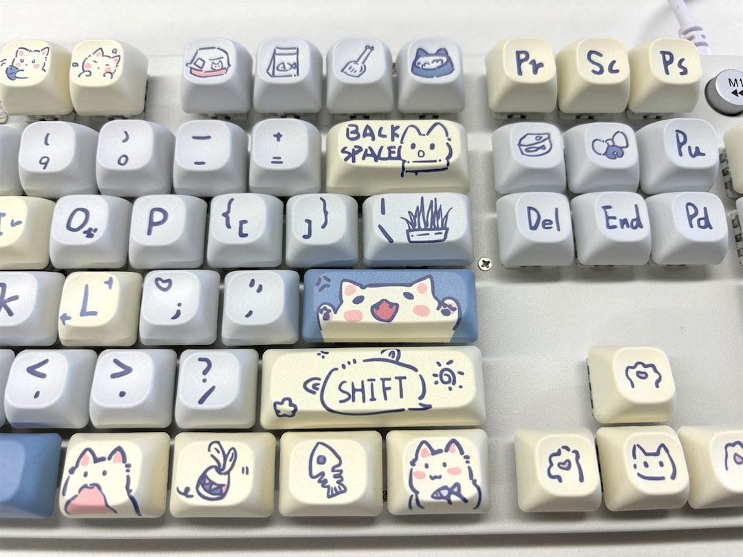 145keys Cute Cat Keycap Set, Blue Keycaps, MOC Profile Keycaps, PBT ...