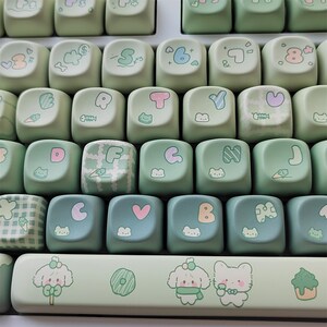 131keys Cute Matcha Cat Keycap Set, Green Keycaps, Bunny Keycaps, XOA ...