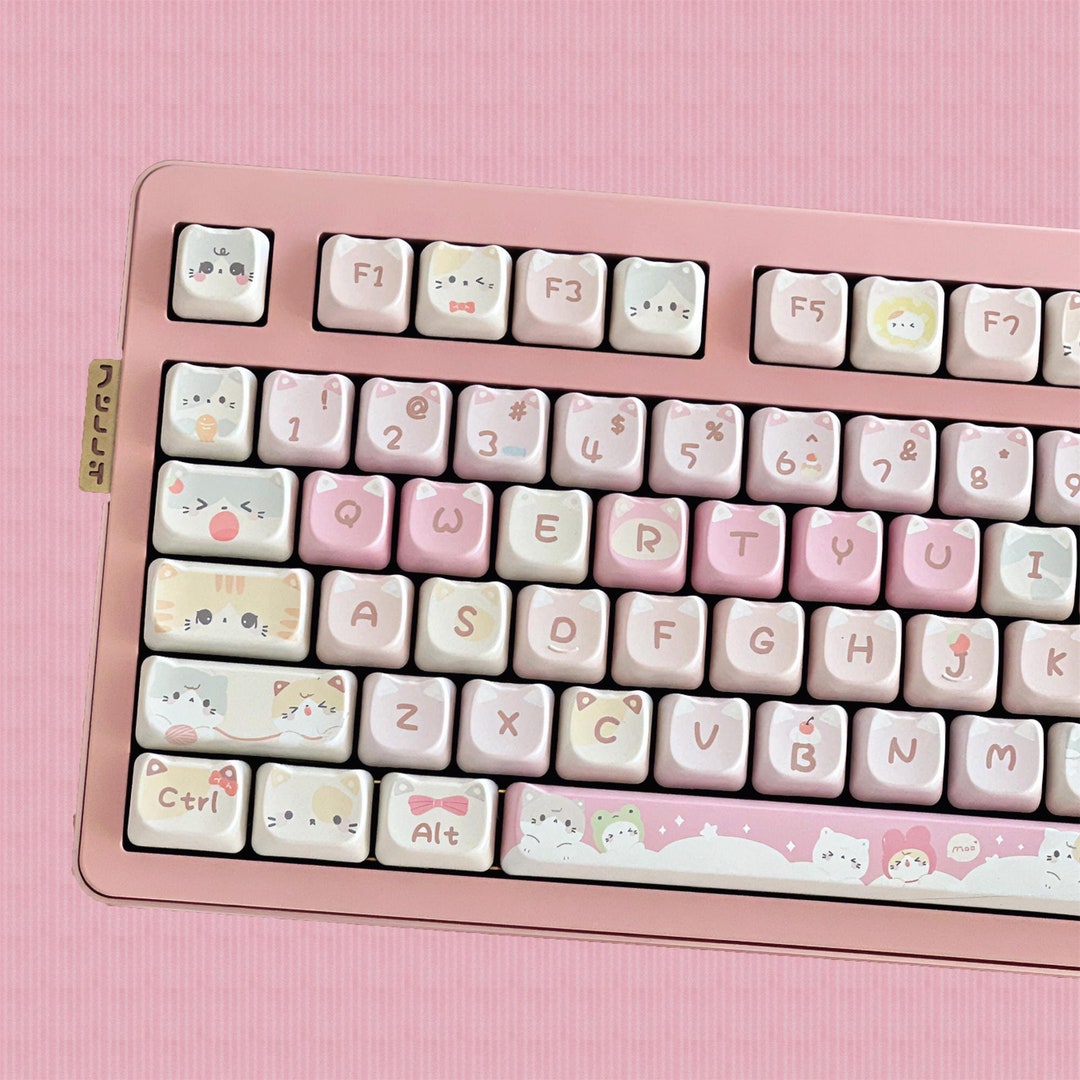 141keys Kawaii Cartoon Cat Keycap Set, Pink Keycaps, MAO Profile ...