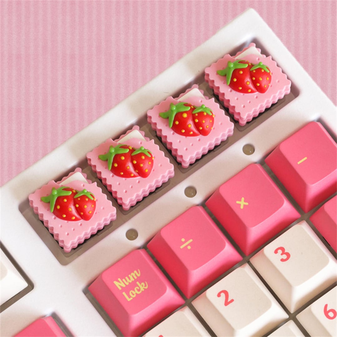 Cute Strawberry Cookies Keycap, Funny Cookies Keycap, ESC Keycap ...