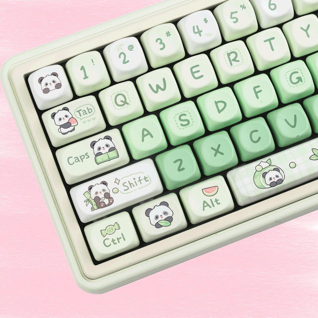142 Keys Cute Panda Keycap Set, Gradient Green Keycaps, SOA Profile ...