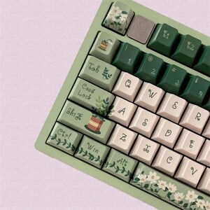 144 Keys Fresh Daisy Keycap Set, Green Plants Keycaps, Cherry Profile ...