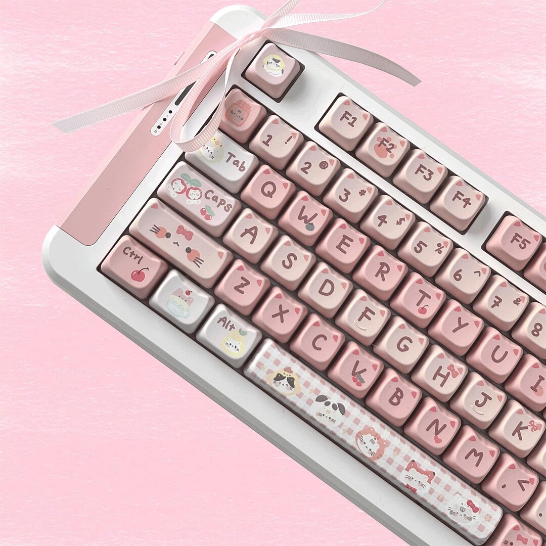 140 Keys Pink Cat Keycap Set, Cute Cartoon Cat Keycaps, MAO Profile ...
