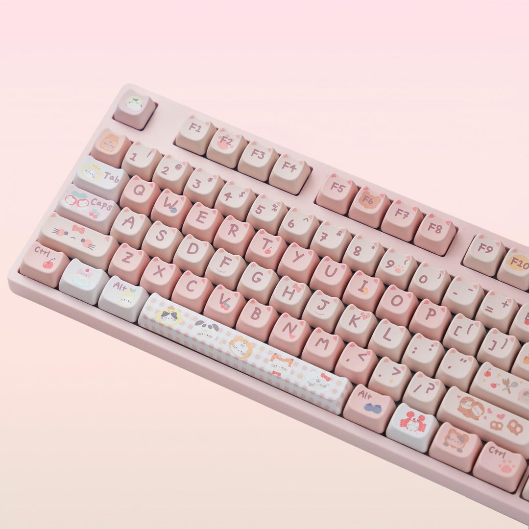 140keys Funny Cat Ear Keycap Set, Pink Keycaps, MOA Profile Keycaps ...