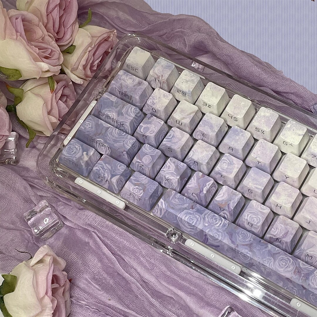 133keys Purple Rose Keycap Set, Oil Painting Rose Keycaps, OEM Profile ...