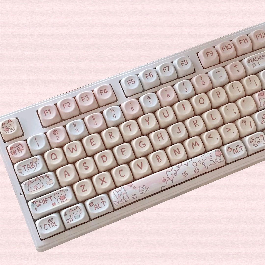 131 Keys Cute Cat Keycap Set, Pink Keycaps, MOA Profile Keycaps, PBT ...