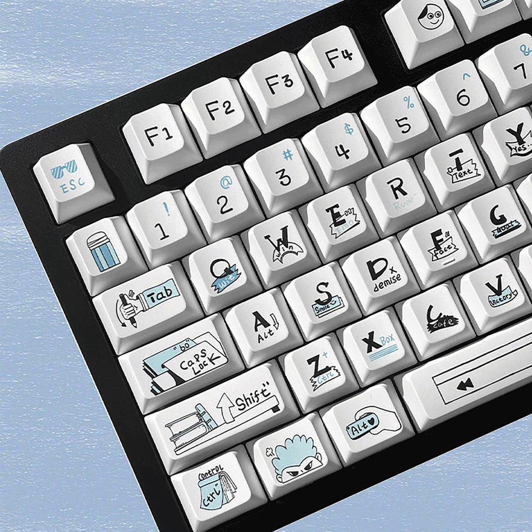 139keys Cute Hand-drawn Keycap Set, White Keycap Set, Cherry Profile ...