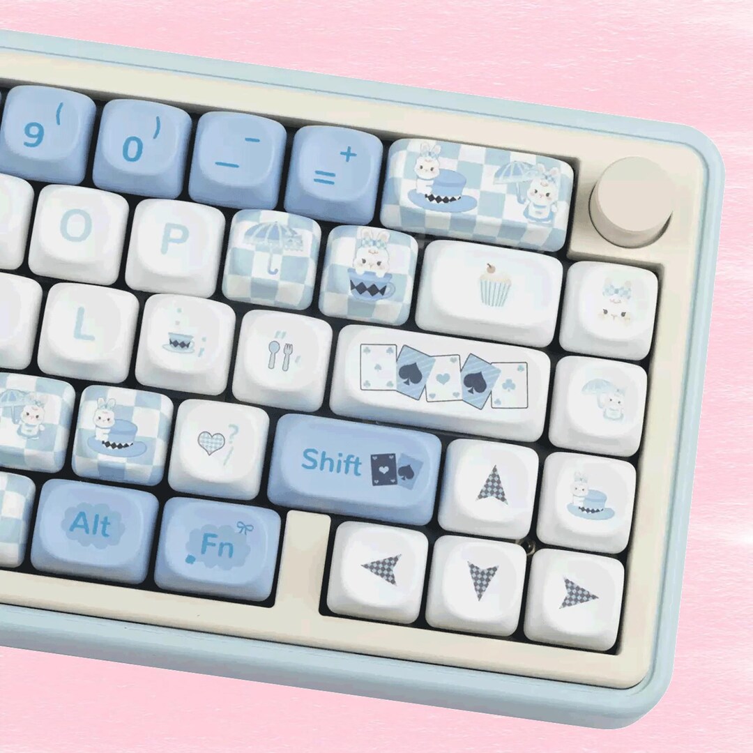 144keys Cute Bunny Keycap Set, Blue Keycaps, MOA Profile Keycaps, PBT ...