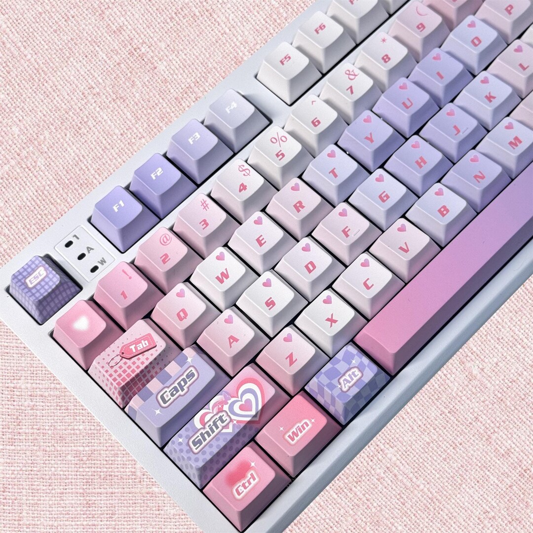133 Keys Pink Purple Keycap Set, , Sweet Y2K Keycaps, Cherry Profile ...
