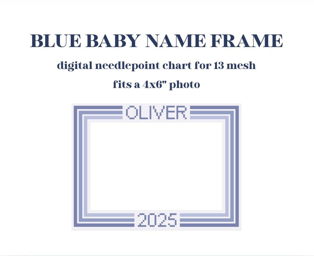 Custom Blue Baby Name and Date Frame: Digital Needlepoint Chart for 13 ...