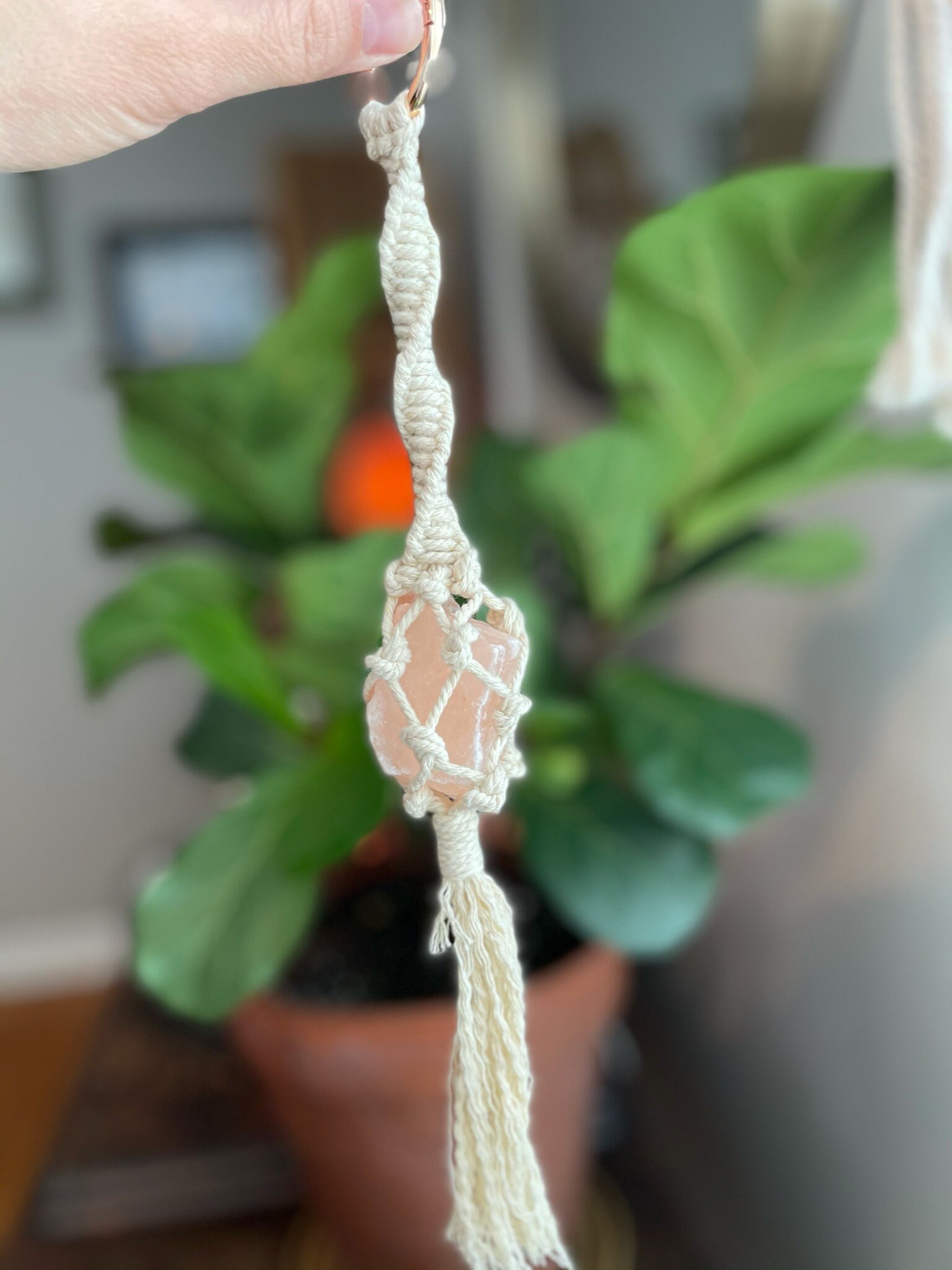 Macrame Himalayan Salt Rock Rear View Mirror Hanging/ Mirror Hanging ...