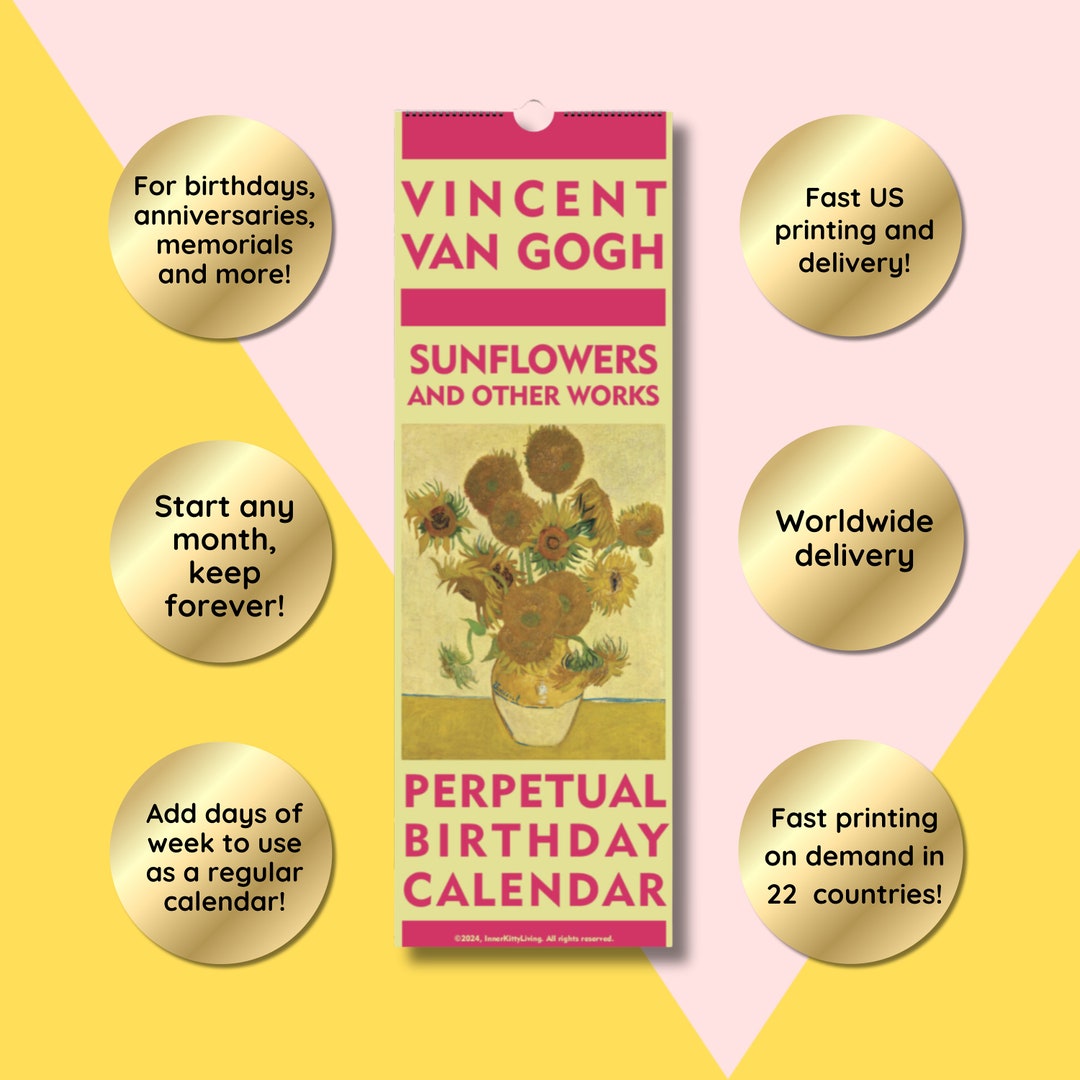 Van Gogh Sunflowers Perpetual Birthday Calendar, 12 Famous Works ...