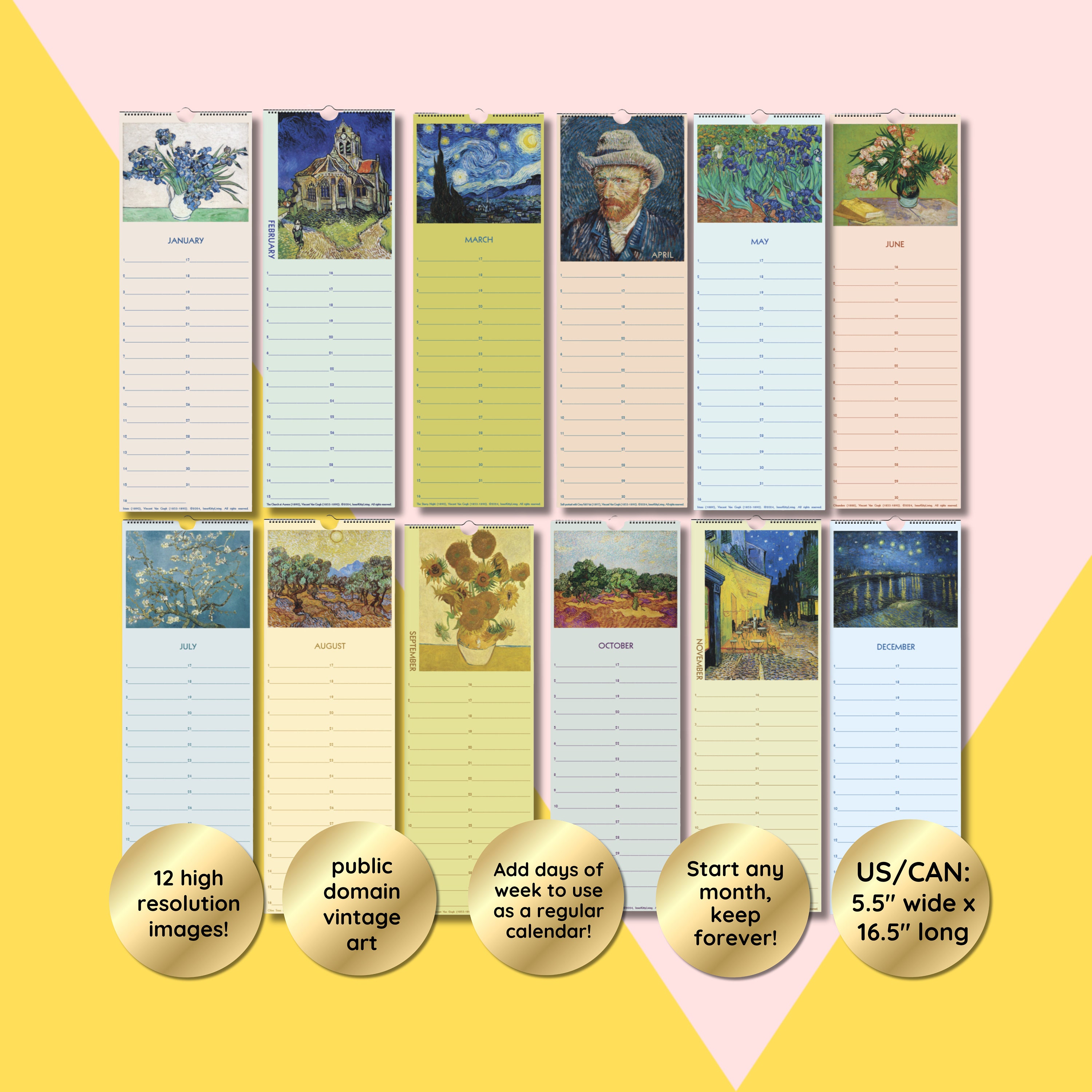 Van Gogh Sunflowers Perpetual Birthday Calendar, 12 Famous Works ...