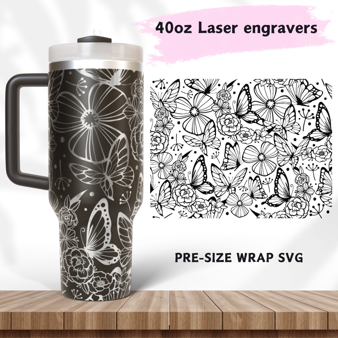 Laser Engraved Full Wrap Design for 40oz Seamless Pattern Butterfly ...