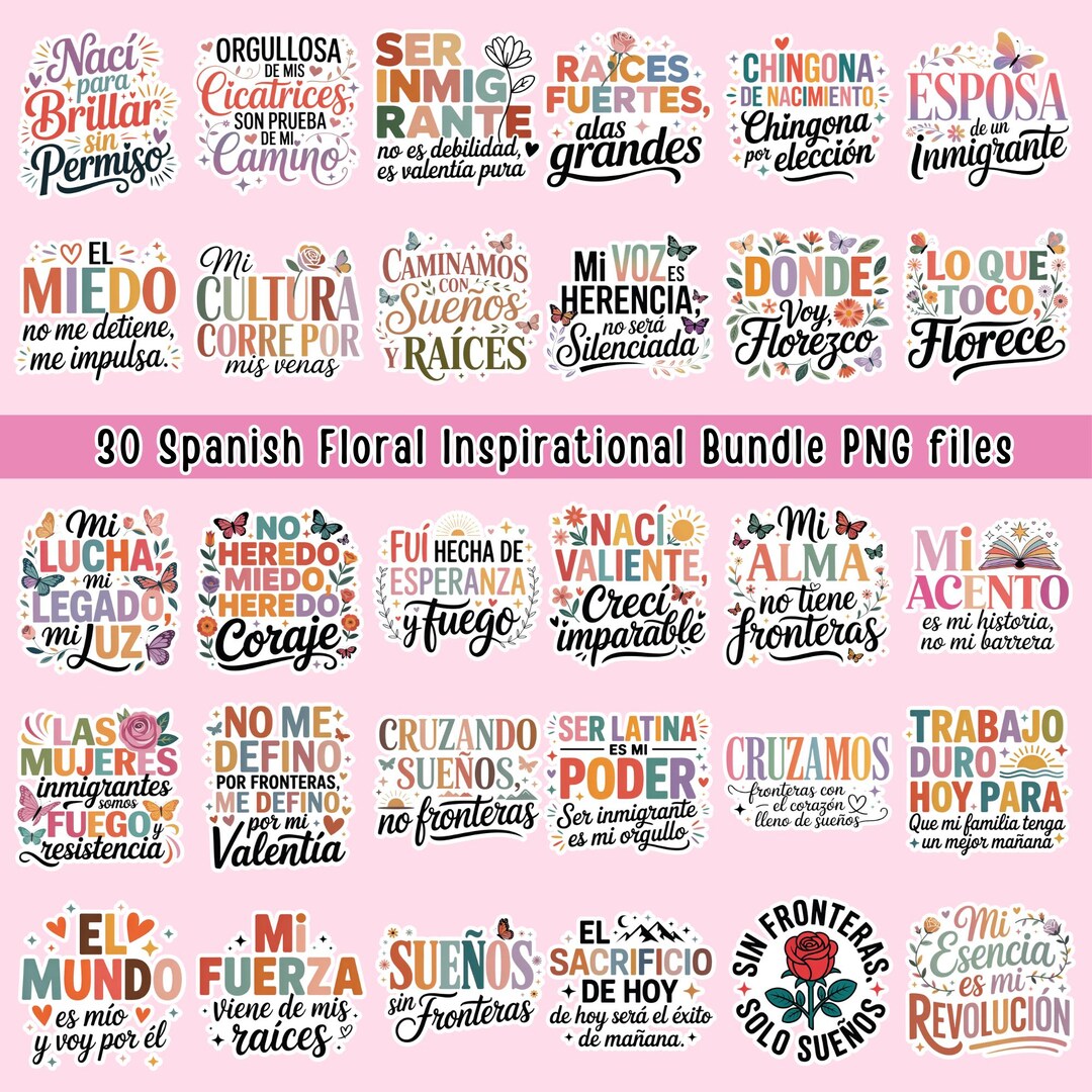 Spanish Sticker Inspirational Quotes SVG Bundle: Empowered Latina ...