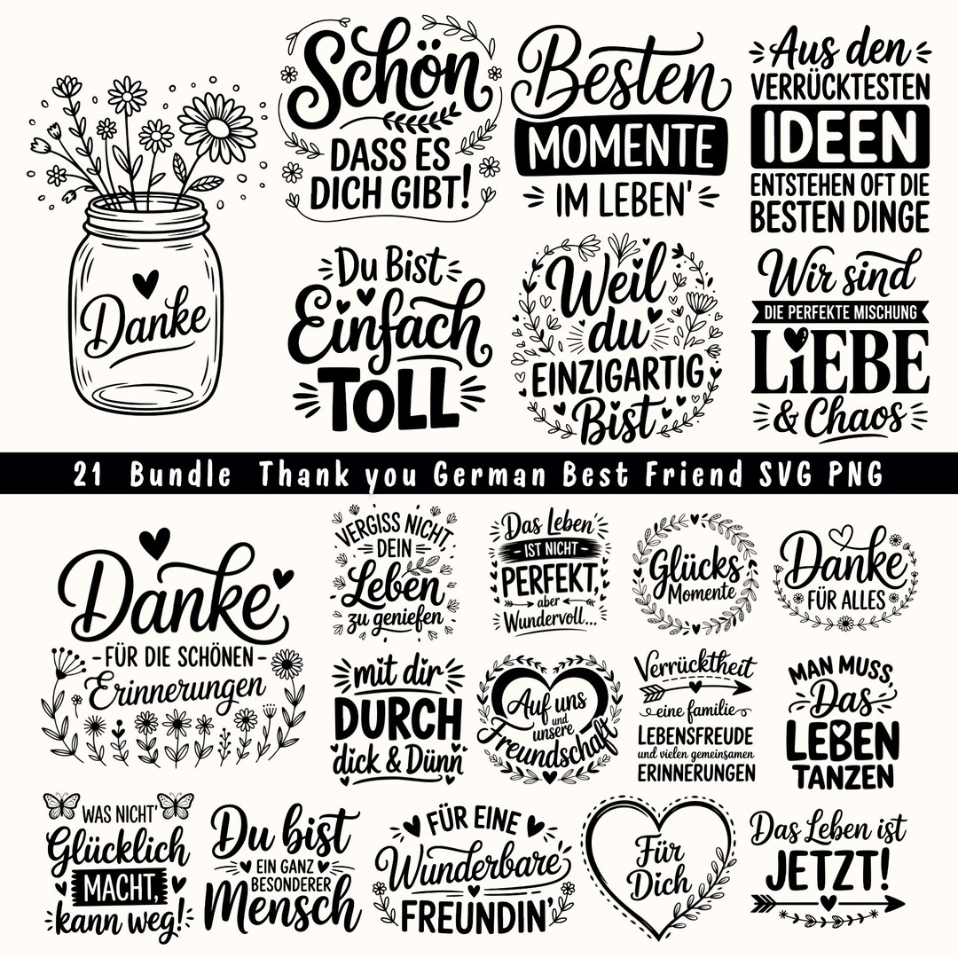 German Thank You SVG Bundle | Friend Gift Quotes (21 Files) - Etsy