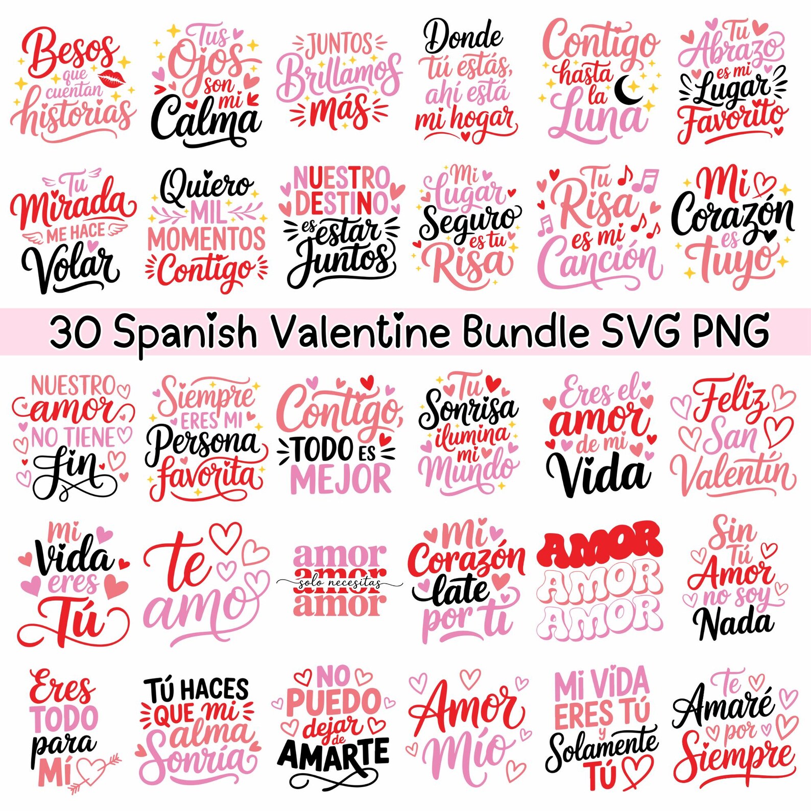 30 Spanish Valentines Day Amor SVG PNG Bundle (digital Download) - Etsy