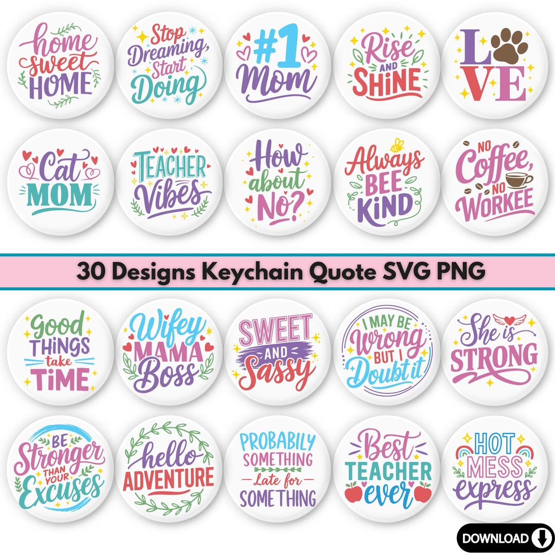 Keychain SVG Bundle 30 Designs | Funny Quotes | Retro Keychain Designs ...
