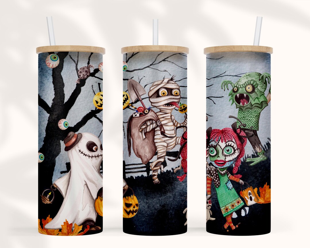 20 25 Oz Skinny Tumbler Sublimation& Frosted Glass Can Cute Boo Spooky ...