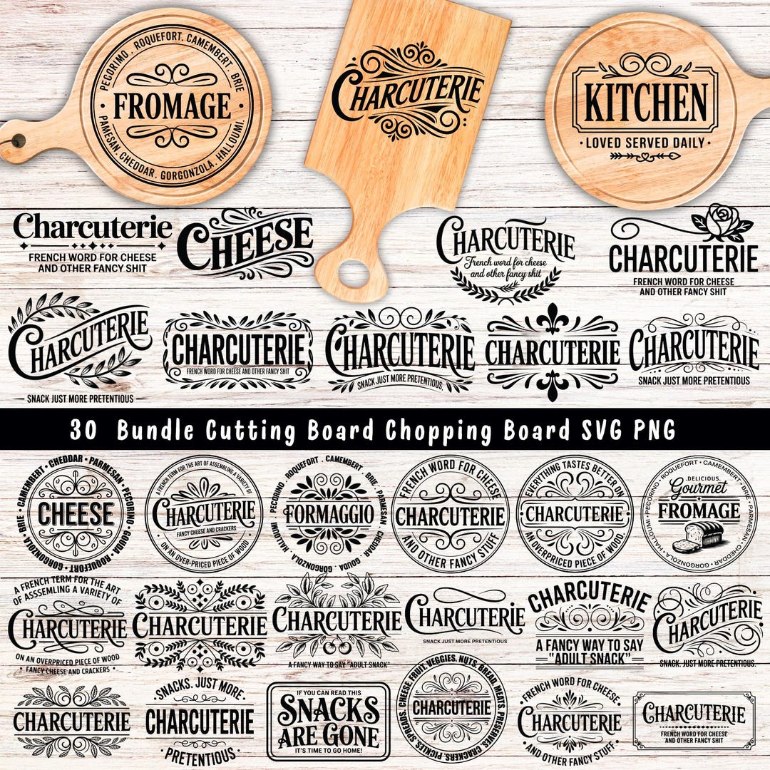 Charcuterie Board SVG Bundle: 30 Cutting Board Designs (digital ...