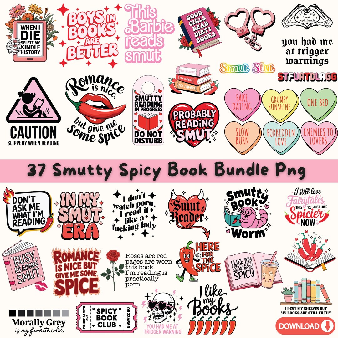 35 Bundle Smutty Book Lover | Spicy Book PNG | Digital Clipart Book ...