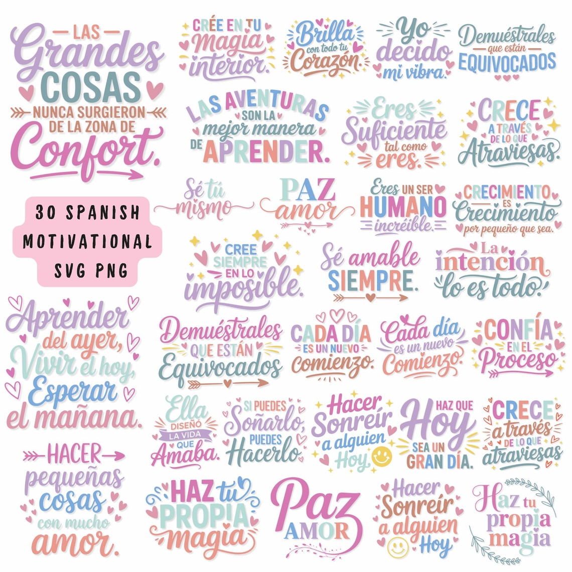 30 Spanish Motivational Quotes SVG Bundle: Inspirational Frases ...