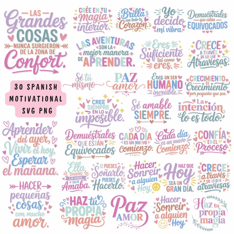 30 Spanish Motivational Quotes SVG Bundle: Inspirational Frases ...