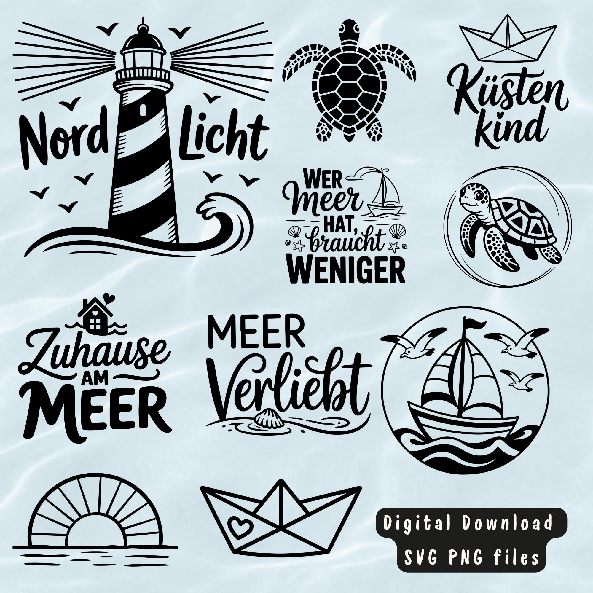 Nautical German Sea Quotes SVG Bundle: Lighthouse, Anchor (digital ...