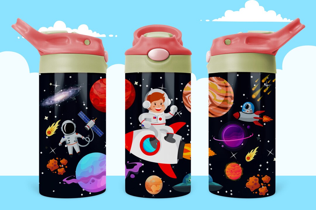 Kids Water Bottle 12 Oz Astronaut Rocketship Sublimation Birthday Gift ...