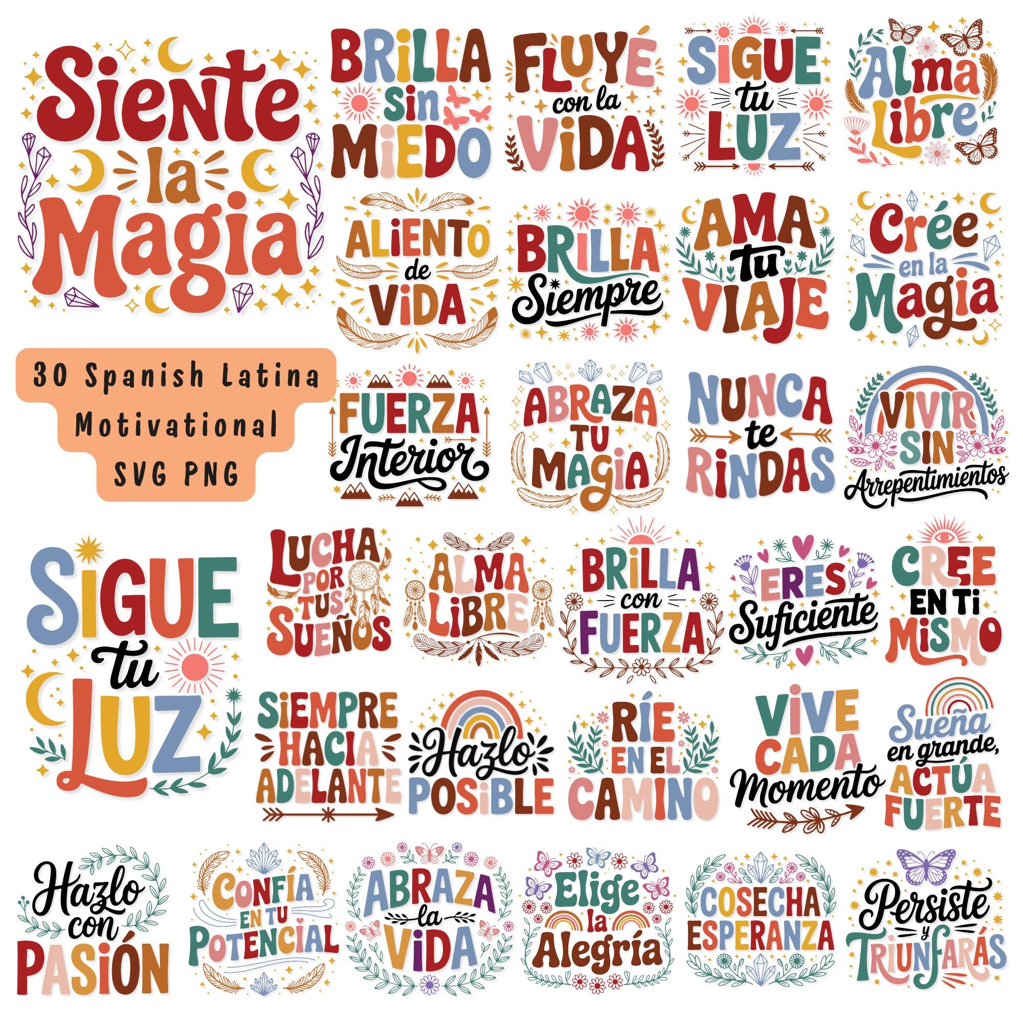 30 Spanish Motivational Quotes SVG Bundle: Inspirational Frases ...