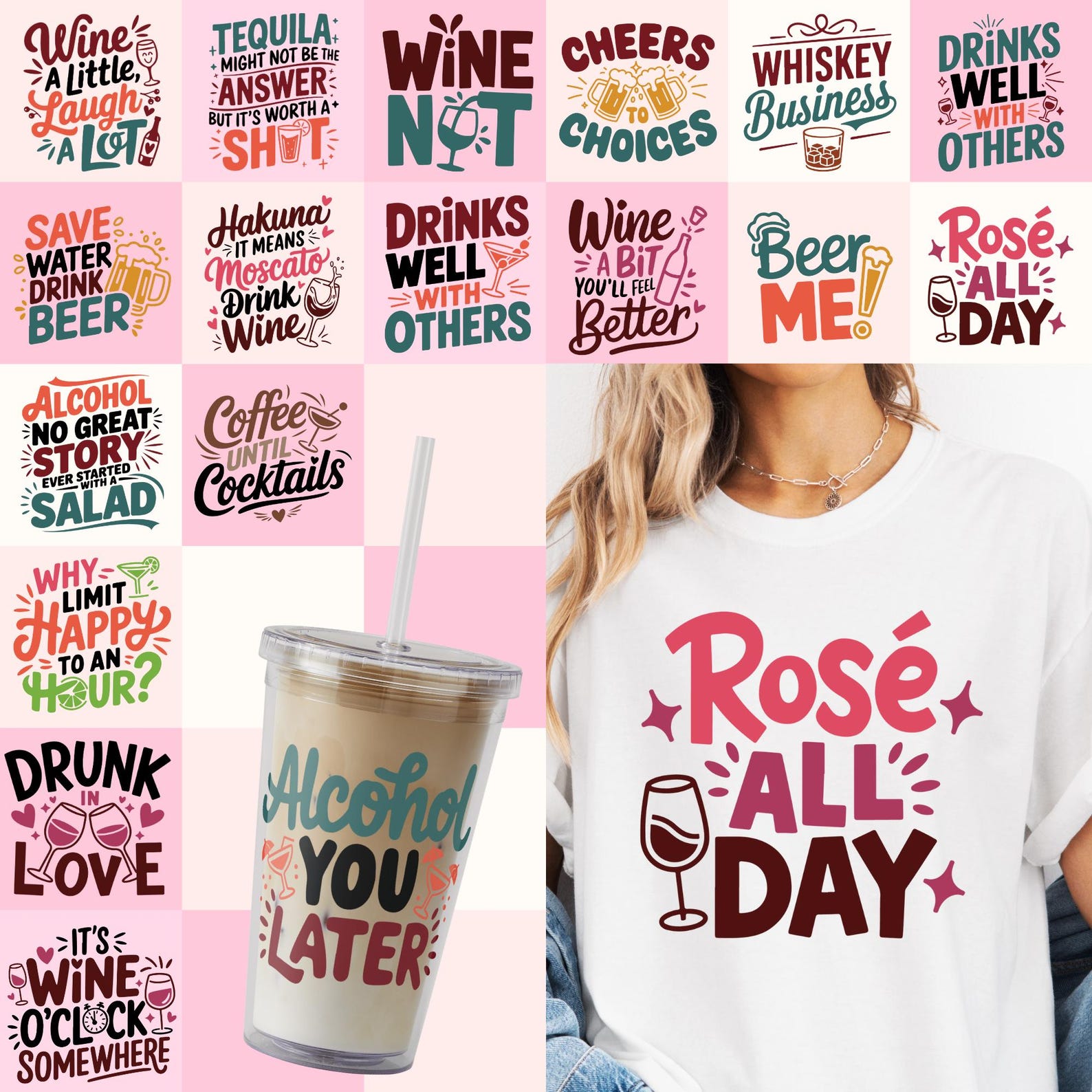 Funny Alcohol Quotes Bundle: Drinking Humor Clipart (PNG SVG Digital ...