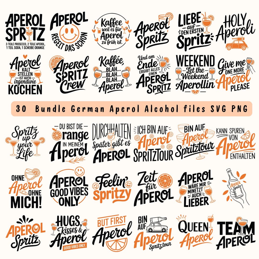 Funny German Aperol Spritz SVG Bundle: Aperol Quotes, DIY Crafts ...