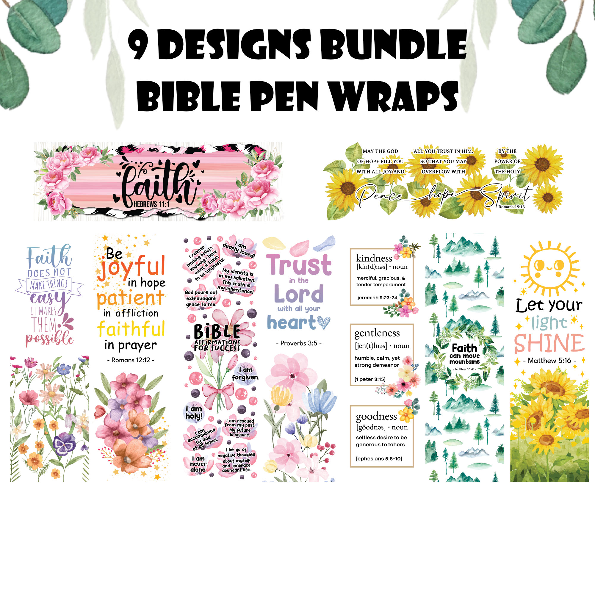 Floral Bible Verse Pen Wraps: Christian Sublimation Designs (PNG) - Etsy