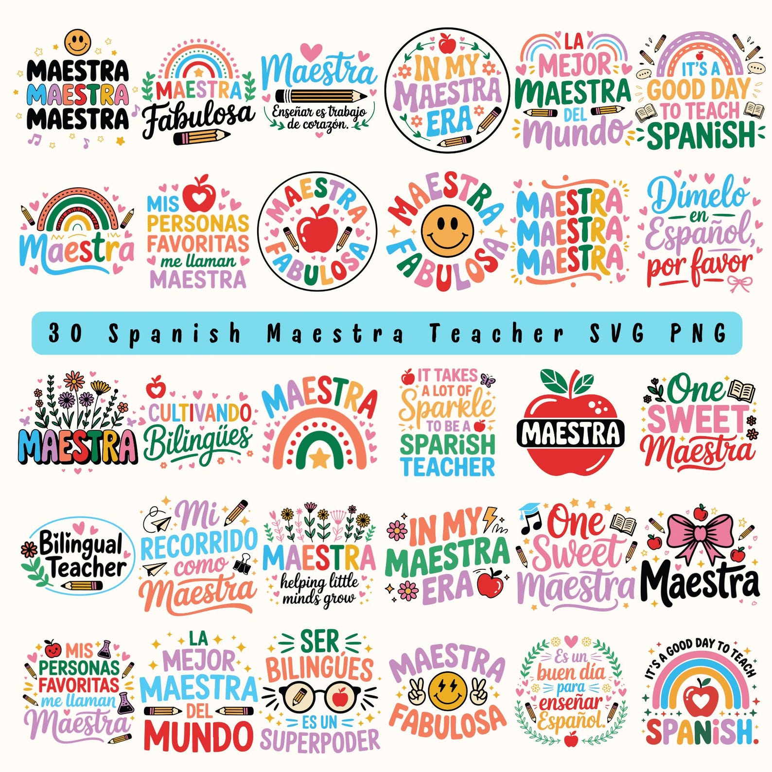 Maestra Spanish Teacher Clipart Bundle: Rainbow Designs (digital ...