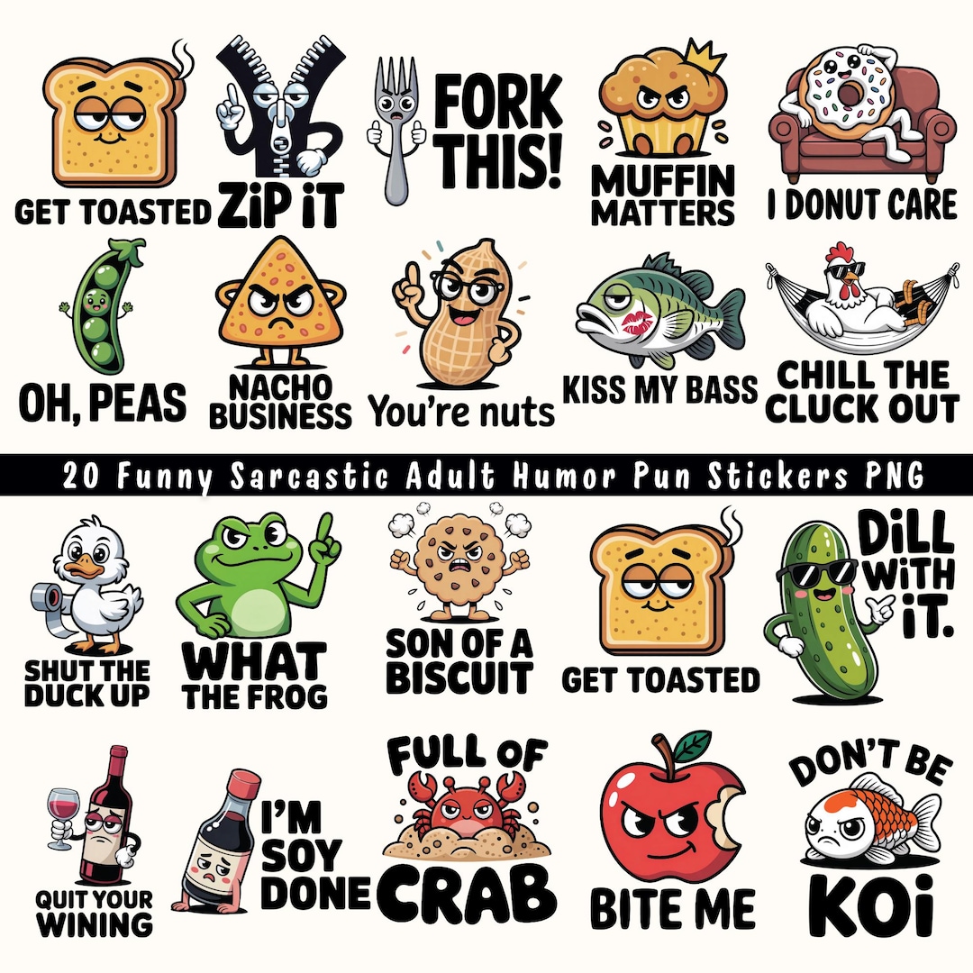 Sarcastic Humor Sticker Bundle: Funny Pun Decals (digital Download PNG ...